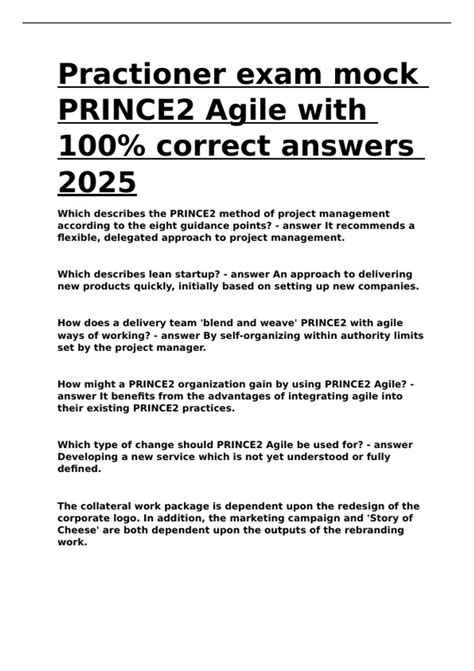 Practioner Exam Mock Prince2 Agile With 100 Correct Answers 2025 Prince2 Stuvia Us