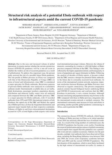Pdf Structural Risk Analysis Of A Potential Ebola Outbreak With Respect To Infrastructural
