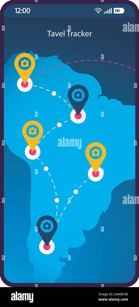 Gps Tracker Smartphone Interface Vector Template Travel Route Tracking Mobile Page Design