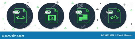 Set Line MP File Document PDF XML And HTML Icon Vector Stock Illustration Illustration Of