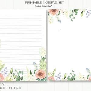 Printable Spring Notepad Spring Stationery Set Floral Notepad Stationery Printable