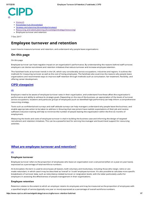 Employee Turnover And Retention Factsheets Cipd Pdf Pdf Employee