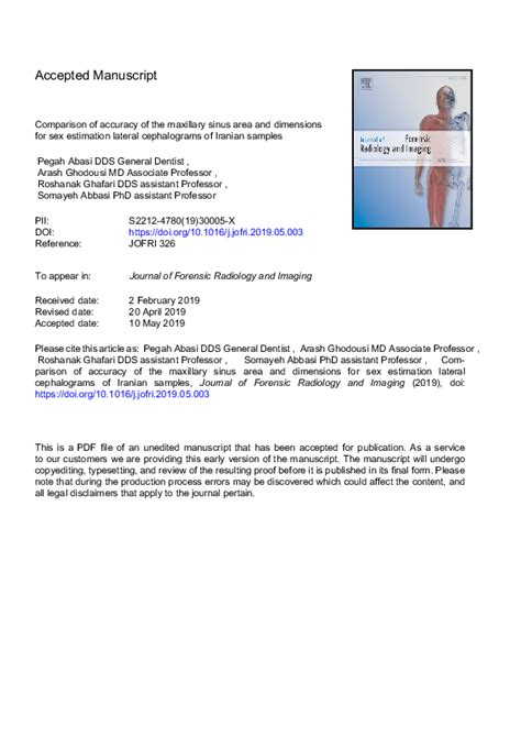 Pdf Comparison Of Accuracy Of The Maxillary Sinus Area And Dimensions For Sex Estimation