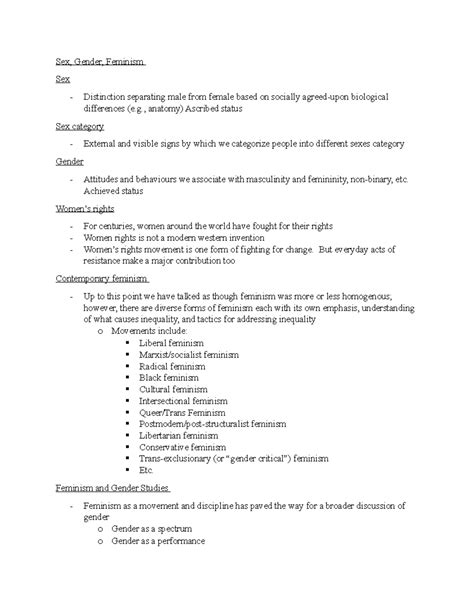 Sex Gender Lecture And Chapter Notes Sex Gender Feminism Sex