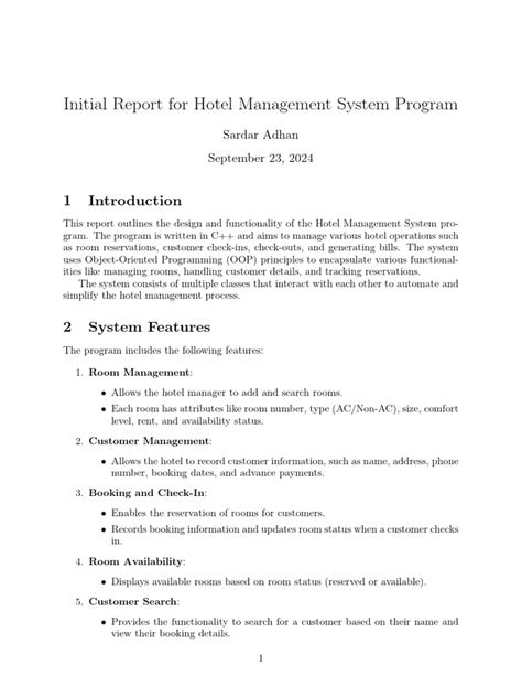 initial report of hotel managment system pdf computer program