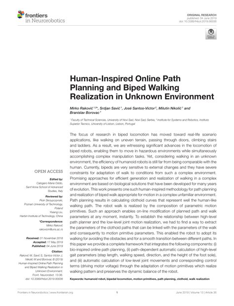 Pdf Human Inspired Online Path Planning And Biped Walking Realization In Unknown Environment