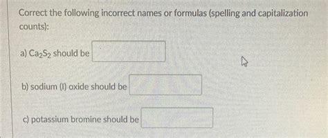 Solved Correct the following incorrect names or formulas | Chegg.com
