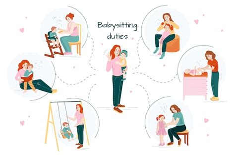 Free Vector Babysitter Flat Composition With Flowchart Of Infographic Icons Representing