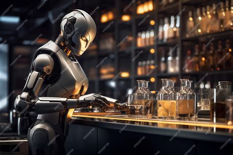premium ai image android humanoid robot working at the bar as a bartender