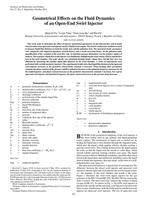 Pdf Geometrical Effects On The Fluid Dynamics Of An Open End Swirl Injector