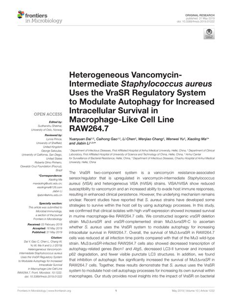 Pdf Heterogeneous Vancomycin Intermediate Staphylococcus Aureus Uses The Vrasr Regulatory