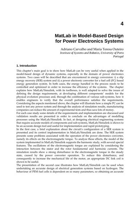 pdf intech matlab in model based design for power electronics systems