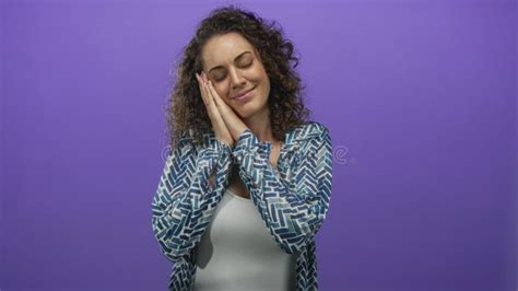 Woman Young Hispanic Resting Head On Hands Together At Cheek For Sleep