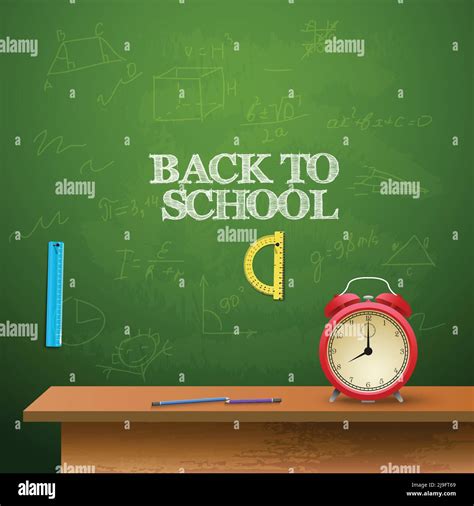 Education School Template With Alarm Clock Protractor Ruler Pencils Table Sketch Elements On