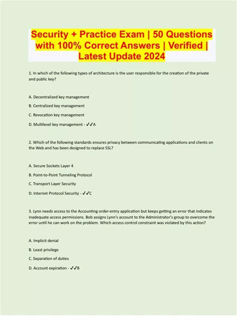 Security Practice Exam 50 Questions With 100 Correct Answers Verified Latest Update