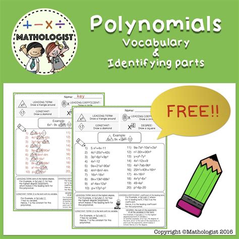Polynomials Vocabulary Identifying Parts Of Polynomials Polynomials