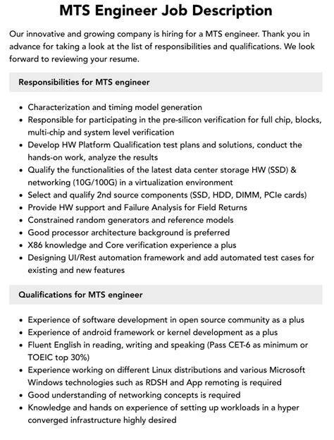 Mts Engineer Job Description Velvet Jobs