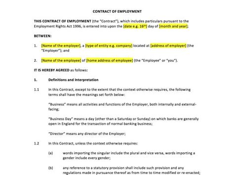 Free Contract Of Employment Template Uk Employment Contract Template Uk