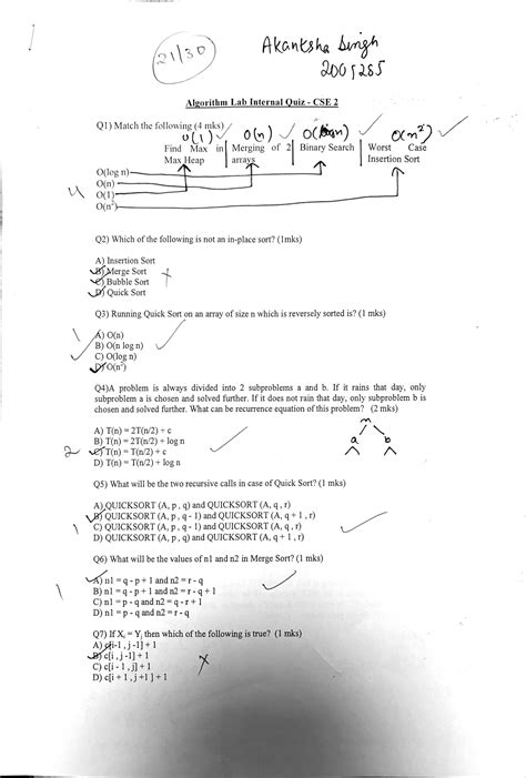 Algo Quiz Design And Analysis Of Algorithms Studocu