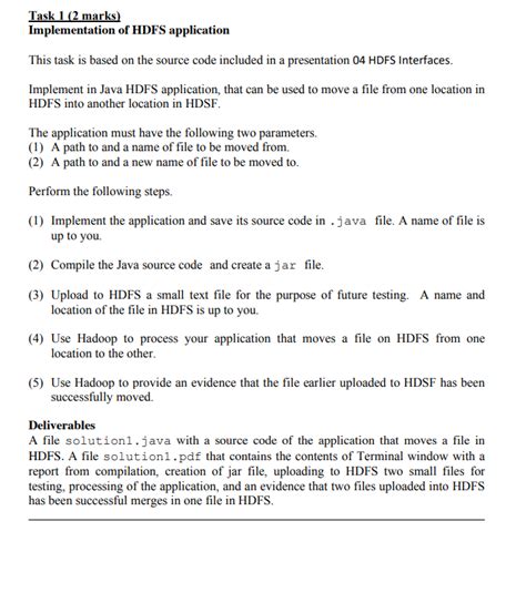 Solved Task 1 2 Marks Implementation Of Hdfs Application