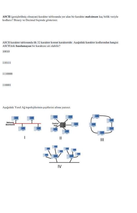 Ascii Geniletilmi Olmayan Karakter Tablosunda Yer Alan Bir Karakter Maksimum Ka Bitlik Veriyle