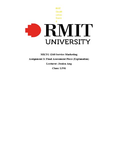 Example Mktg 1268 Final Asessment Explanation Classifi Cation Truste D Mktg 1268 Service