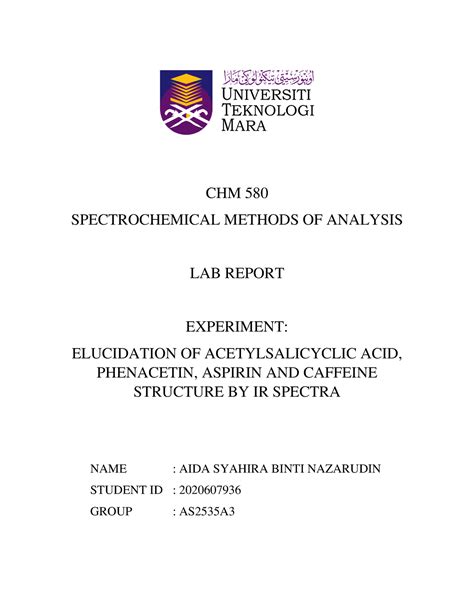 Ftir Lab Report Chm 580 Spectrochemical Methods Of Analysis Lab