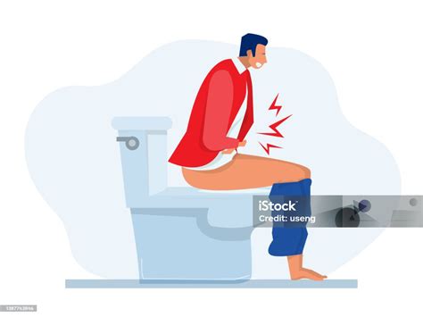 화장실에 앉아 고통 건강 문제 나쁜 평면 벡터 일러스트를 느낌 개념에 대한 스톡 벡터 아트 및 기타 이미지 개념 건강한 생활방식 경련 Istock