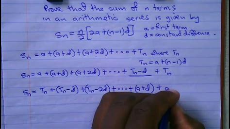 Grade 12 Proof Of The Sum Of N Terms Of An Arithmetic Series Youtube