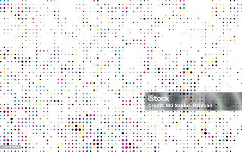 흰색 배경에 Cmyk 색상 점의 큰 원 여러 가지 색상의 점이 있는 다채로운 배경 Cmyk 점 효과 흰색 배경에 다채로운 점 패턴 Cmyk에 대한 스톡 벡터 아트 및 기타