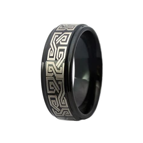 Black Tungsten Carbide Rings 8mm Celtic Knot Laser Engraved Mens