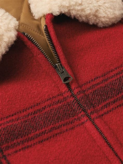 Rrl Shearling Trimmed Padded Checked Wool Jacket Red Rrl