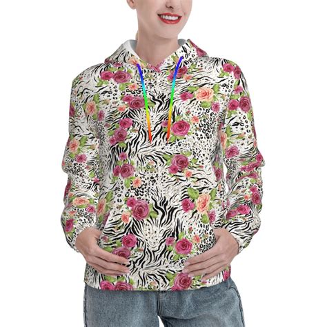 Daiia Roses Mixed Zebra Pattern Womens Fashion Hoodies And Sweatshirts
