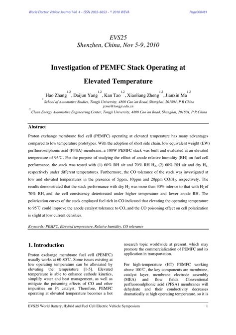 Pdf Investigation Of Pemfc Stack Operating At Elevated Temperature