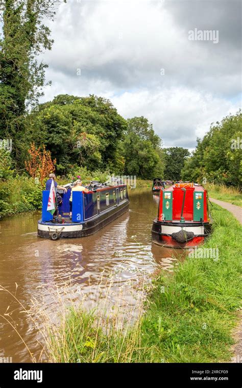 Colourful Narrowboats On The Llangollen Canal Near Swanley In The
