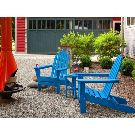 Polywood Classic Folding Pacific Blue 3 Piece Adirondack Patio Seating