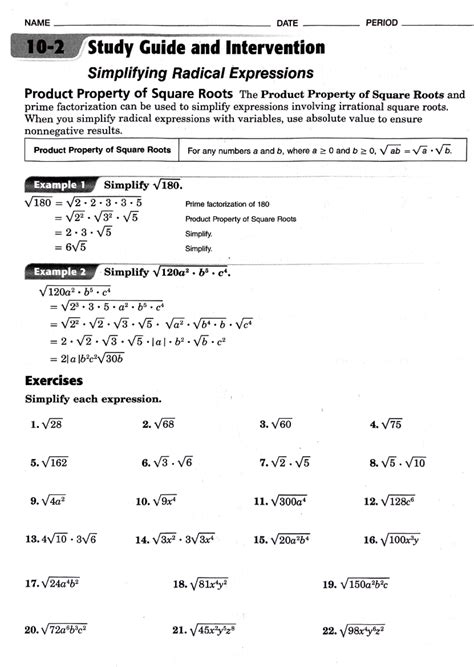 Simplifying Radicals Studocu
