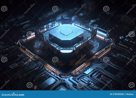 futuristic cpu quantum processor in the global computer network stock
