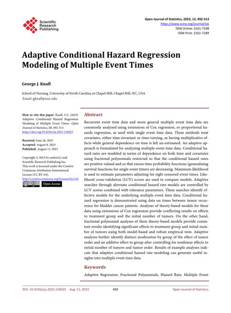 PDF Adaptive Conditional Hazard Regression Modeling Of Multiple Event Times