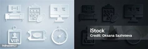 미식 축구 티켓 Tv 프로그램 축구 Vip 배지 스톱워치 계획 전략 개념 및 스탠드 아이콘을 설정합니다 벡터 3차원 형태에 대한 스톡 벡터 아트 및 기타 이미지 Istock