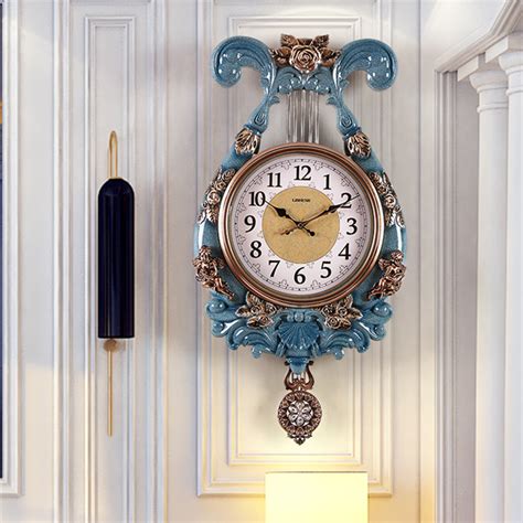 美式挂钟客厅简美大气个性艺术家用静音复古时钟蓝色创意餐厅钟表 吴雨涵tong
