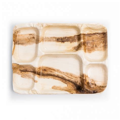 Palm Leaf Rectangle Thali 6 Compartments 10pcs Jsd Products