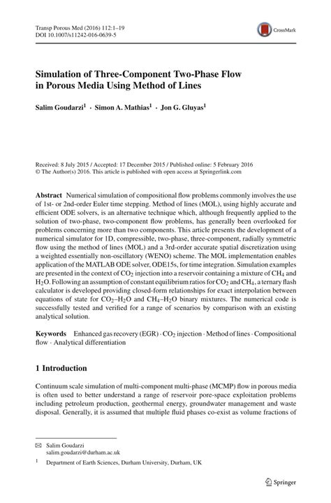 Pdf Simulation Of Three Component Two Phase Flow In Porous Media