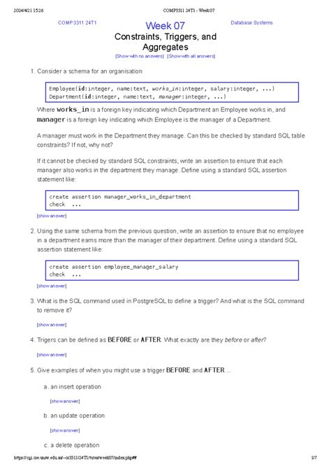 Comp3311 24t1 Week 07 Code Notes Comp3311 24t Week 07 Constraints