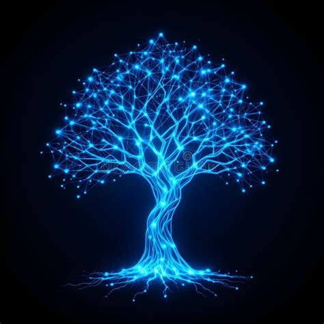 Glowing Tree Network Connection On Dark Background Stock Illustration