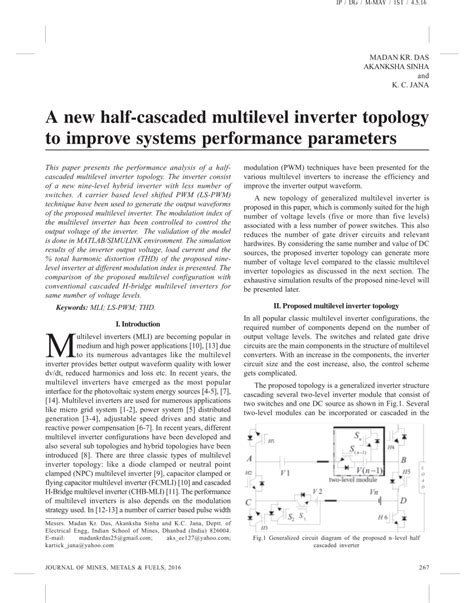 Pdf A New Half Cascaded Multilevel Inverter Topology To Improve Systems Performance Parameters
