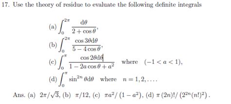 Solved Use The Theory Of Residue To Evaluate The Following Chegg