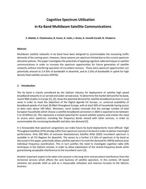 Pdf Cognitive Spectrum Utilization In Ka Band Multibeam Satellite Communications