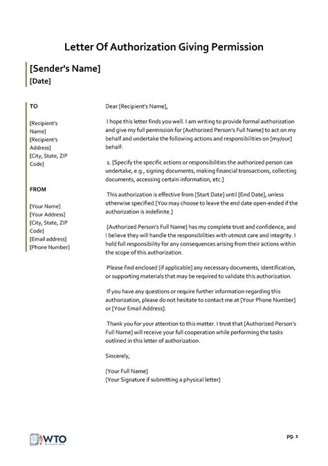 Free Letter Of Authorizations Giving Permission