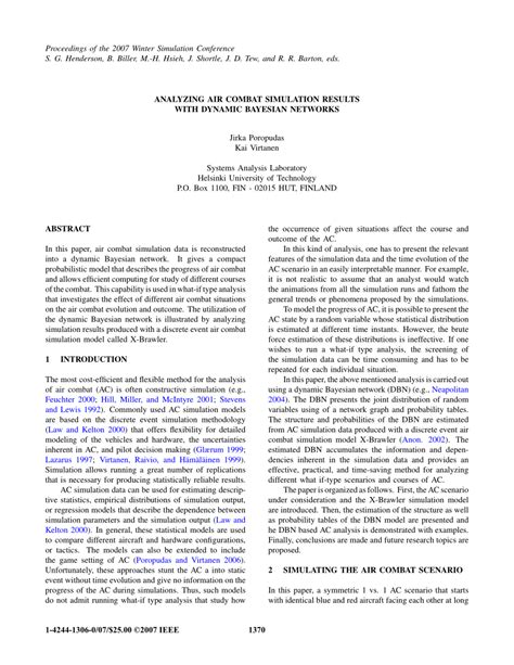 Pdf Analyzing Air Combat Simulation Results With Dynamic Bayesian Networks